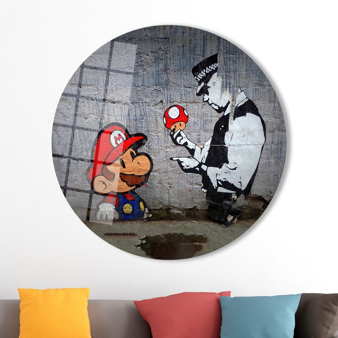 Large Glass Wall Art, Mario Graffiti Glass Wall Art, Super Mario Glass ...