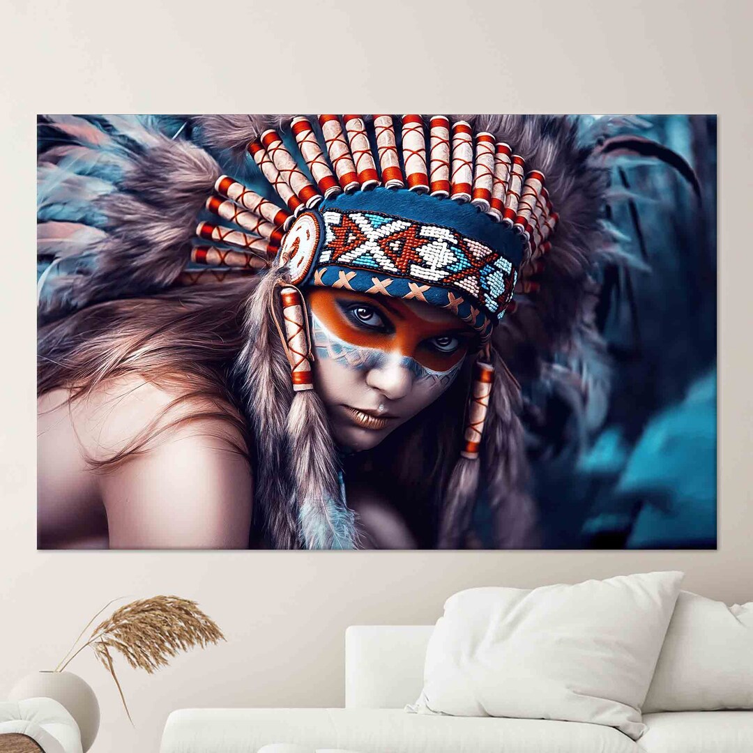 Canvas, Custom Wall Decor, Native American Girl With Headdress, Custom ...