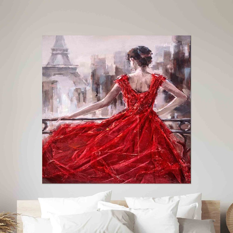 Woman in Paris Canvas Print: Abstract Red Dress Art - Etsy