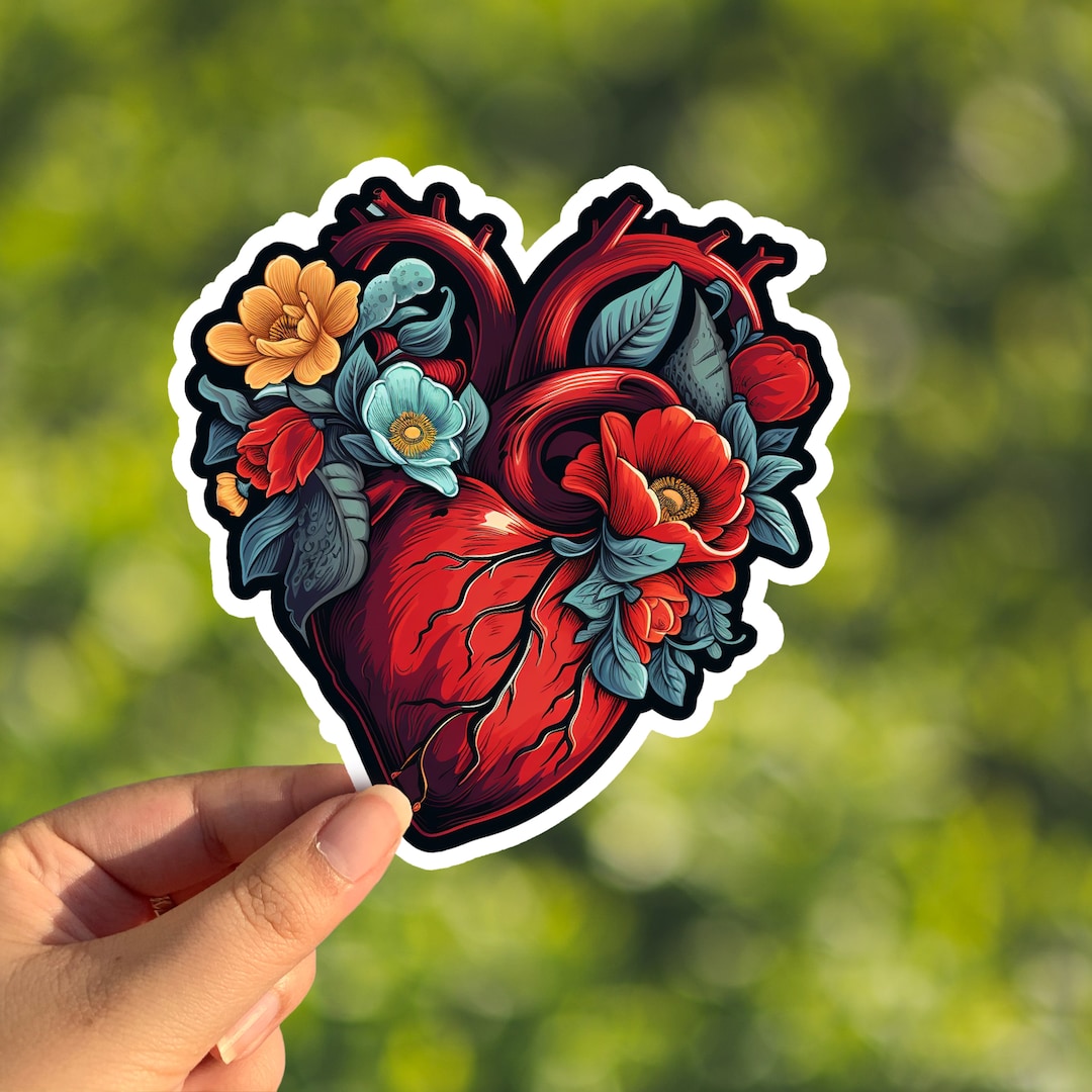 Cardiology Anatomical Heart With Flowers Sticker, Nursing Student ...