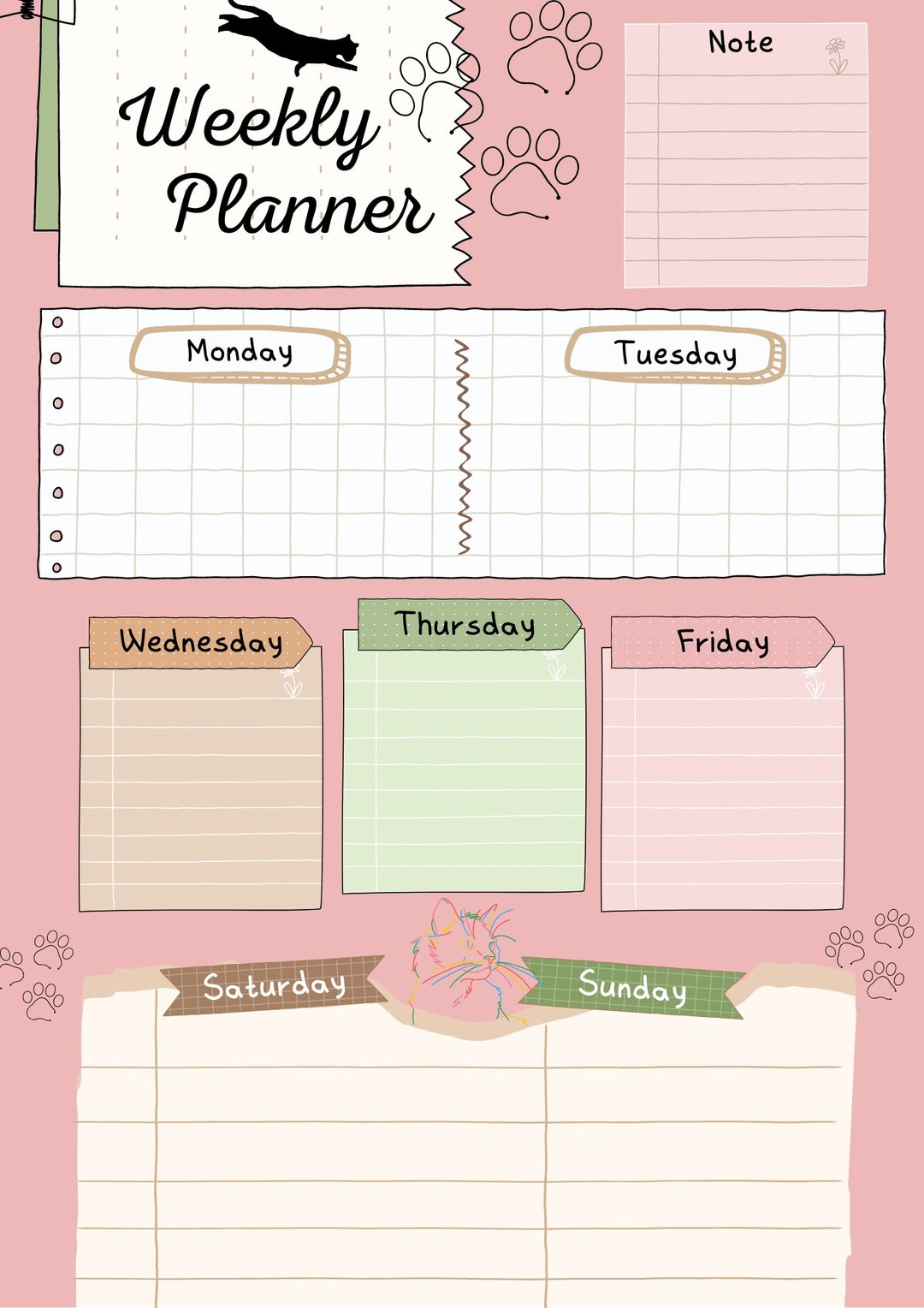 Cat Weekly Planner , Undated Care Template, Digital Cat Planner ...