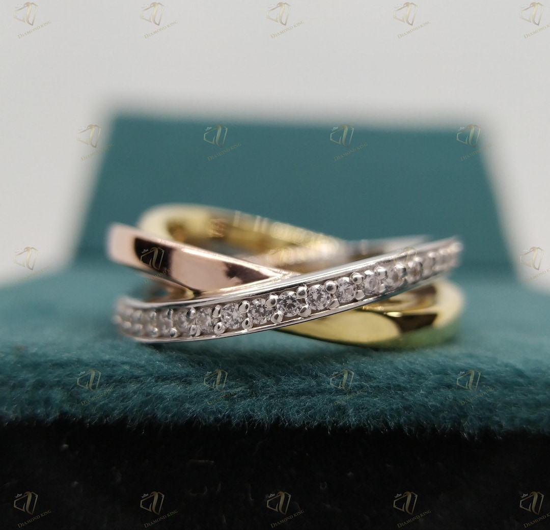 Three Tone Ring, Diamond Band, Anniversary Ring, Wedding Ring ...