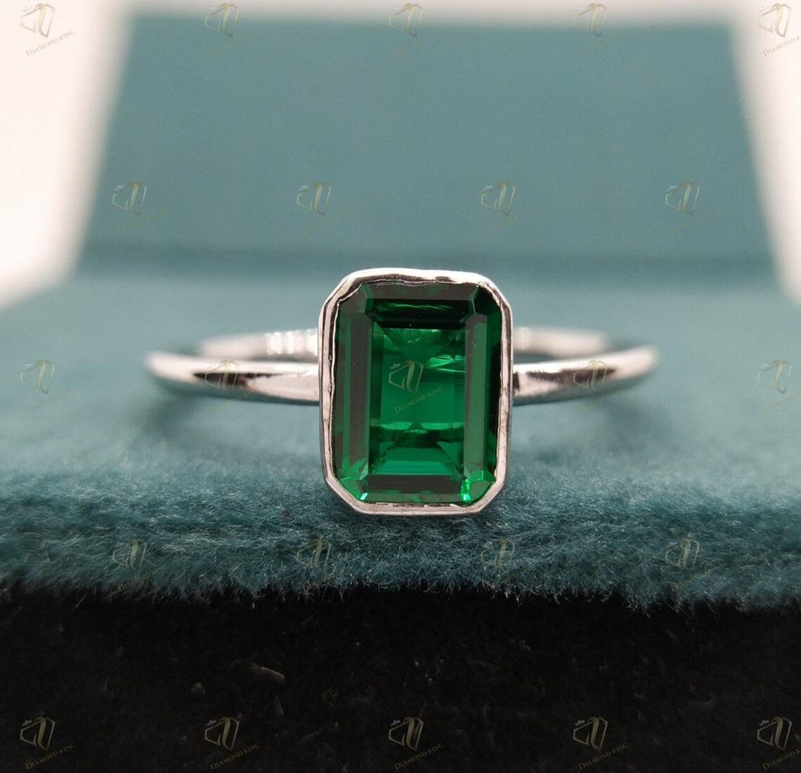 Bezel Set Emerald Ring Emerald Cut Anniversary Ring Bridal Wedding Ring ...