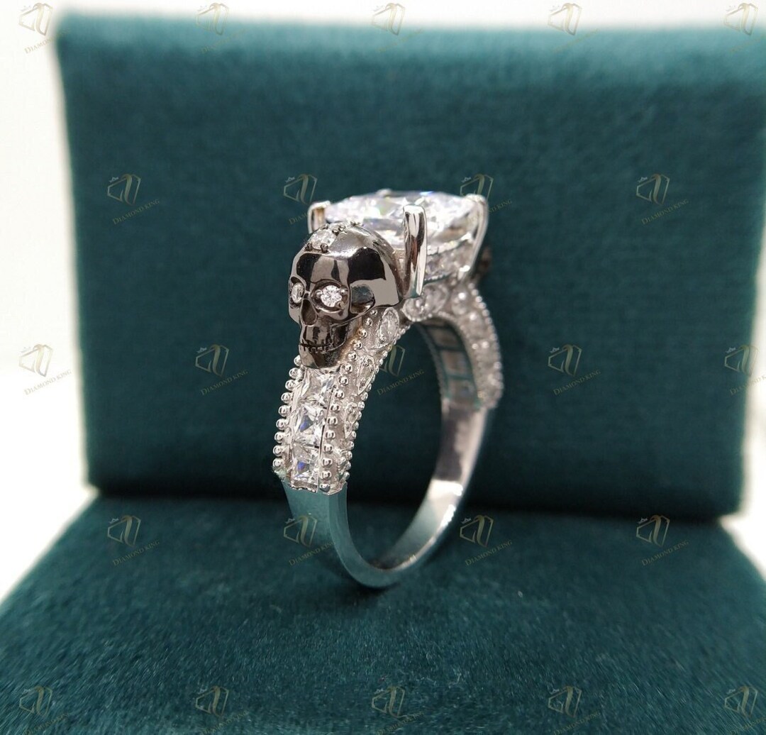Gothic Skull Ring Black Face Skull Ring 4 Ct Princess Cut Diamond ...