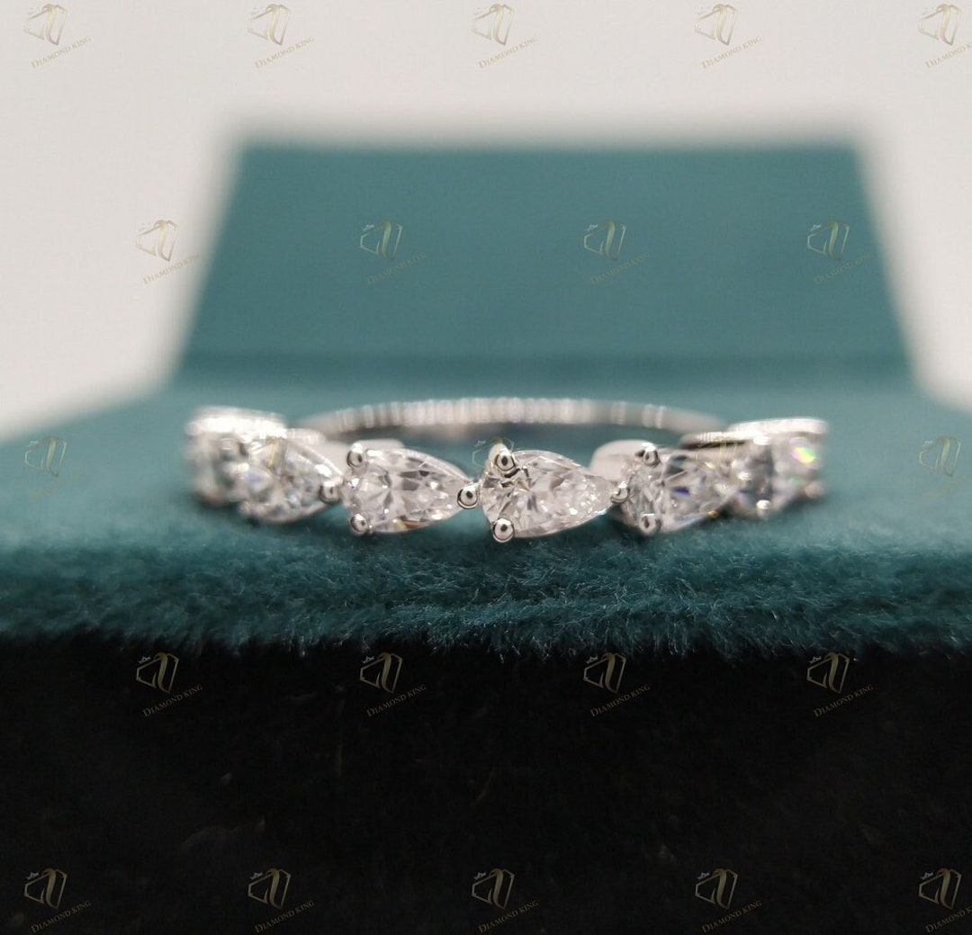 Unique Half Eternity Pear Shaped Diamond Wedding Band Vintage Matching ...