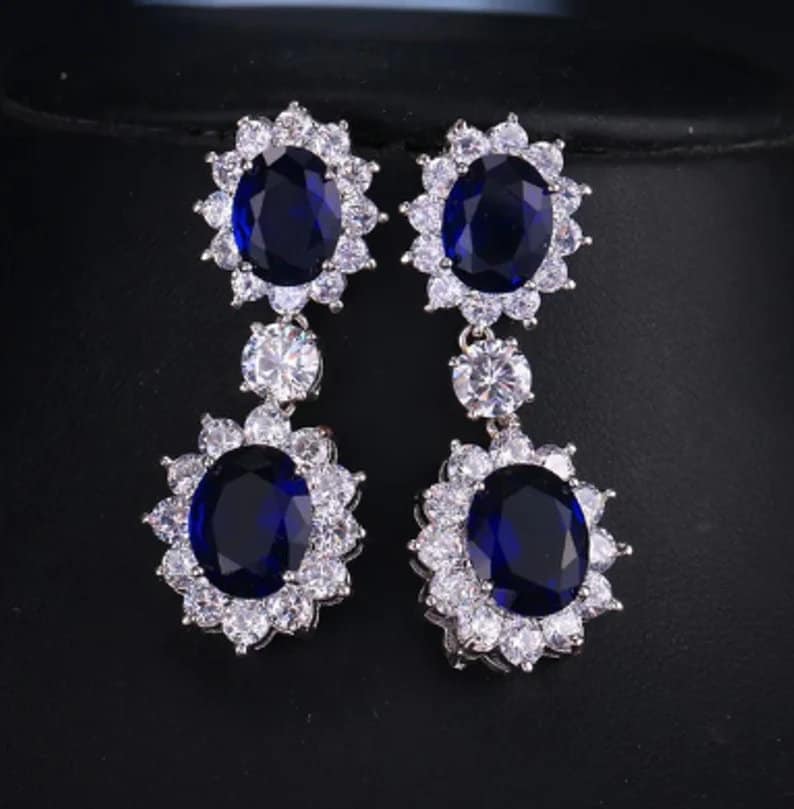 Princess Diana Royal Blue Studs ~ Sapphire Blue Oval Earrings ~ Kate ...