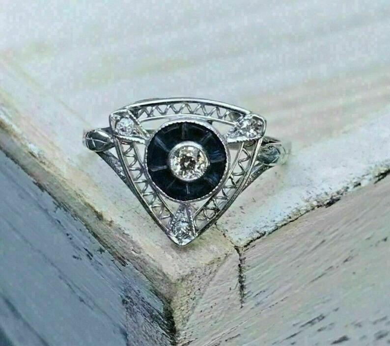 Retro Diamond Art Deco Wedding Ring Triangle Shaped - Etsy