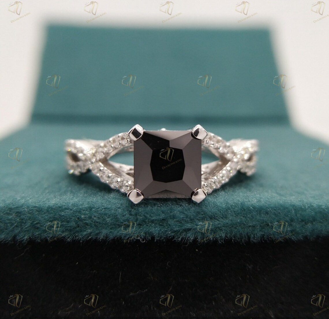 Princess Black Onyx Ring, 2 CT Princess Cut Dainty Black Solitaire Ring ...