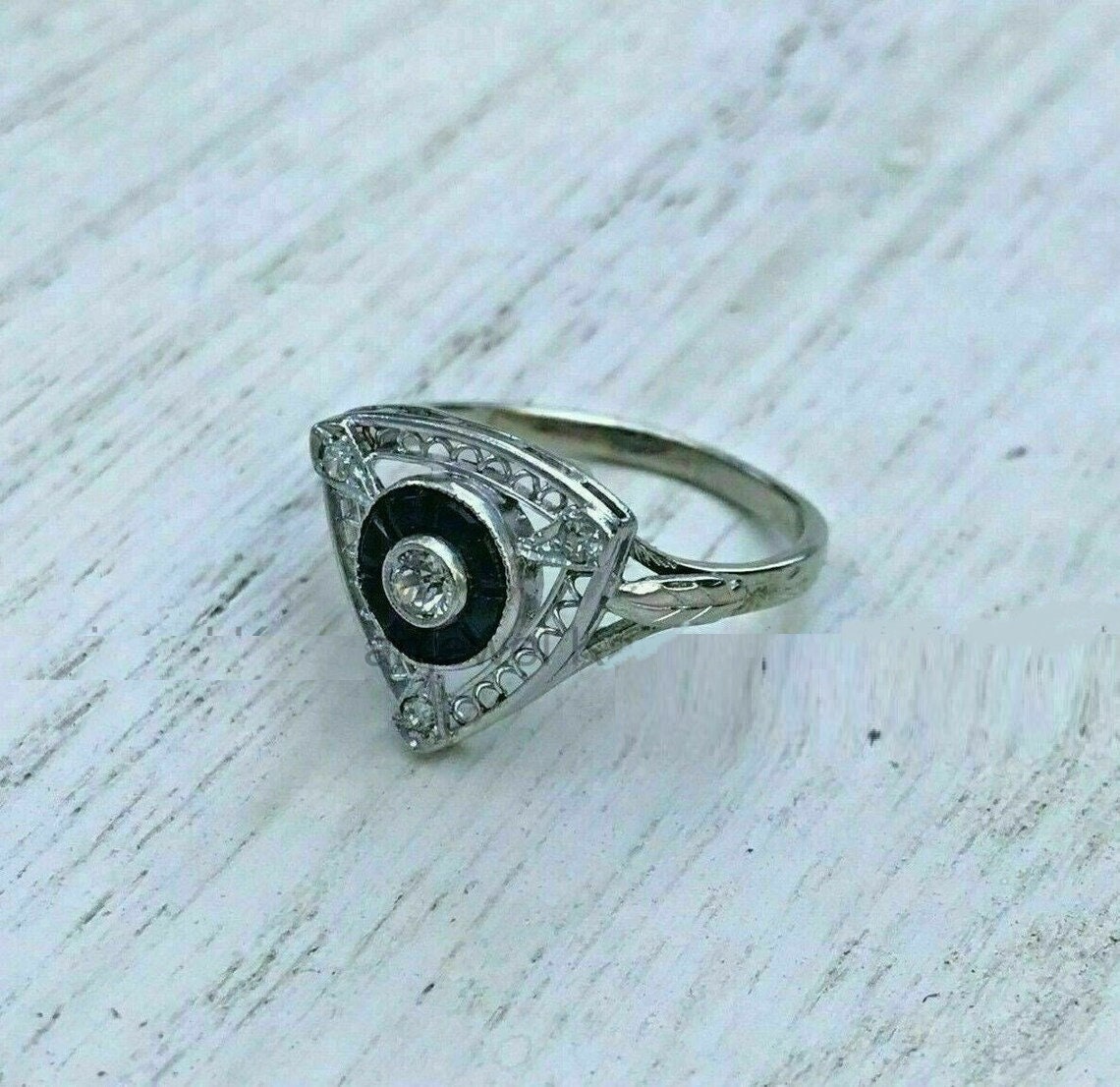 Retro Diamond Art Deco Wedding Ring Triangle Shaped - Etsy