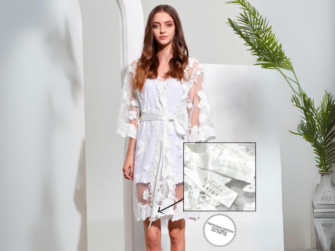 Personalised Lace Wedding Robe With Slip Dress – Bridal Getting-ready ...