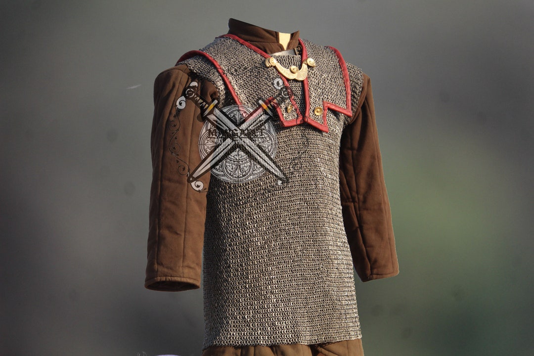 Roman Lorica Hamata Chainmail 6mm Flat Ring Dome Riveted Red Leather ...