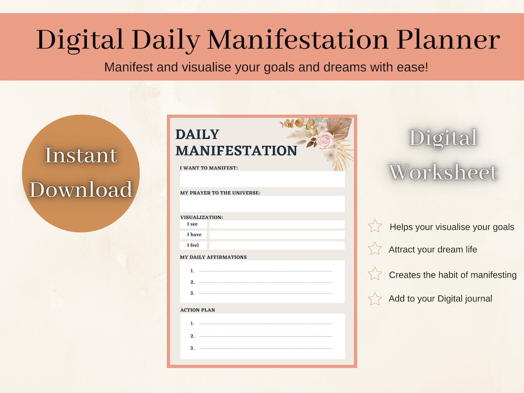 Manifestation Digital Planner, Digital Journal Planner, Daily ...