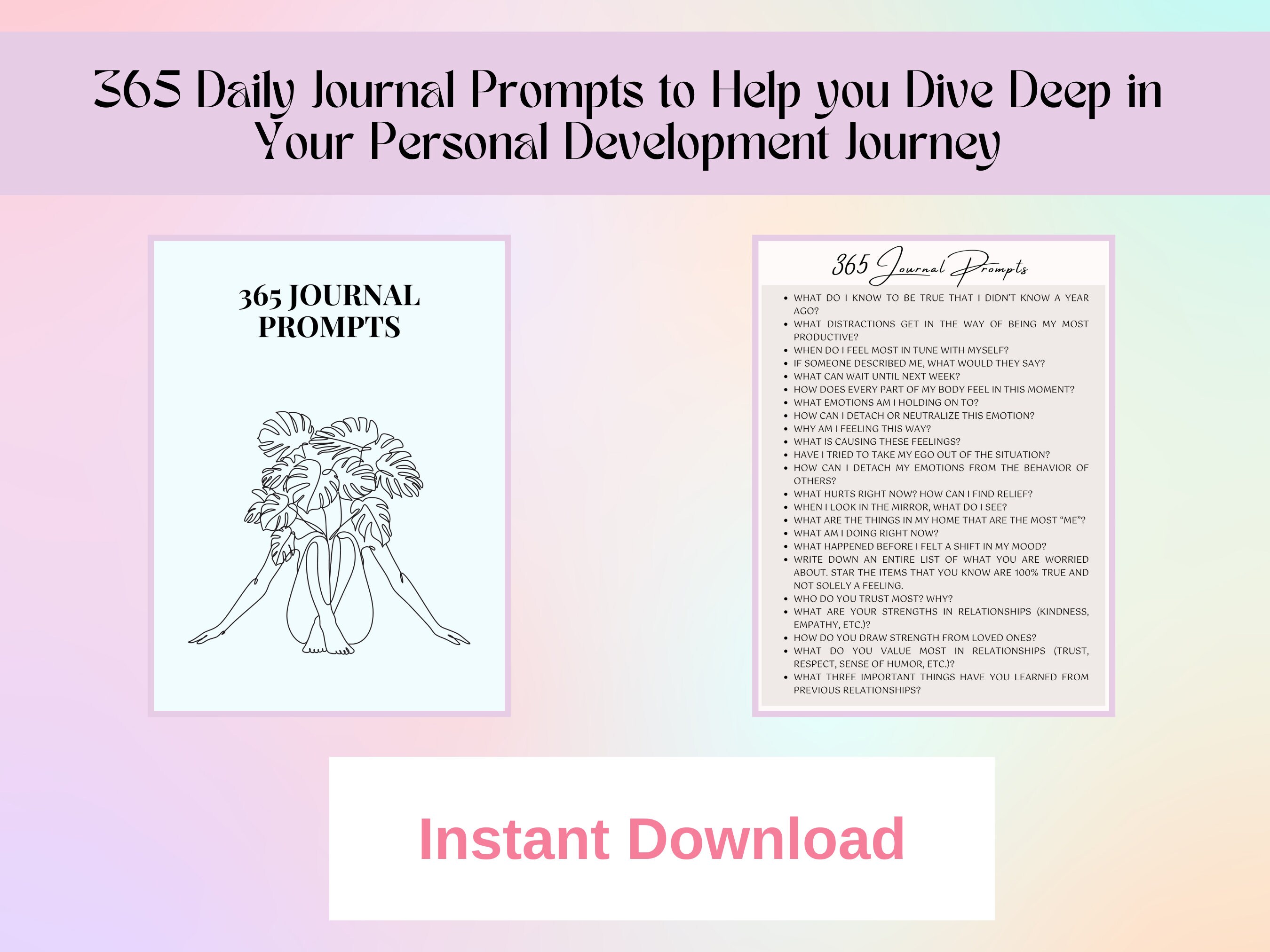 365 Journal Prompts for Beginners, Journal Prompts Bundle, Healing ...