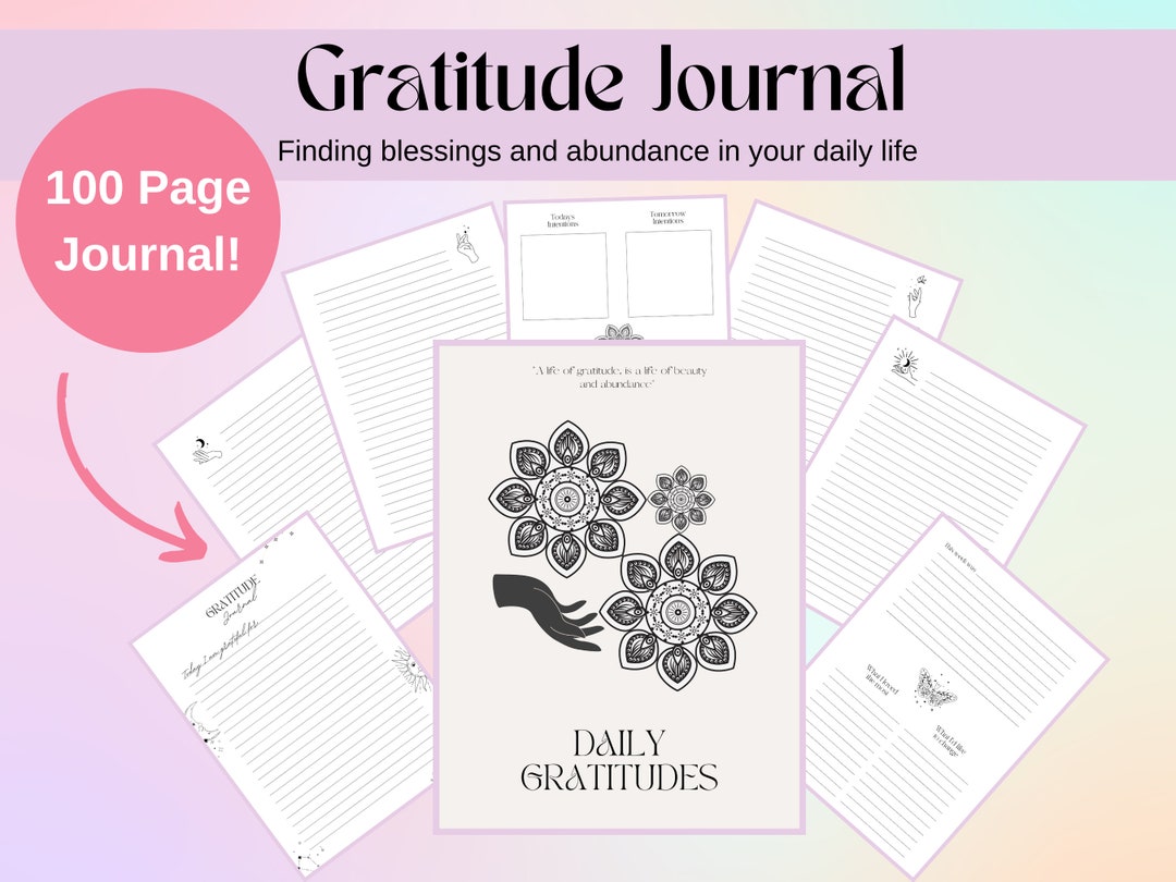 100 Page Mandala Gratitude Journal, Daily Gratitude Journal, Printable ...
