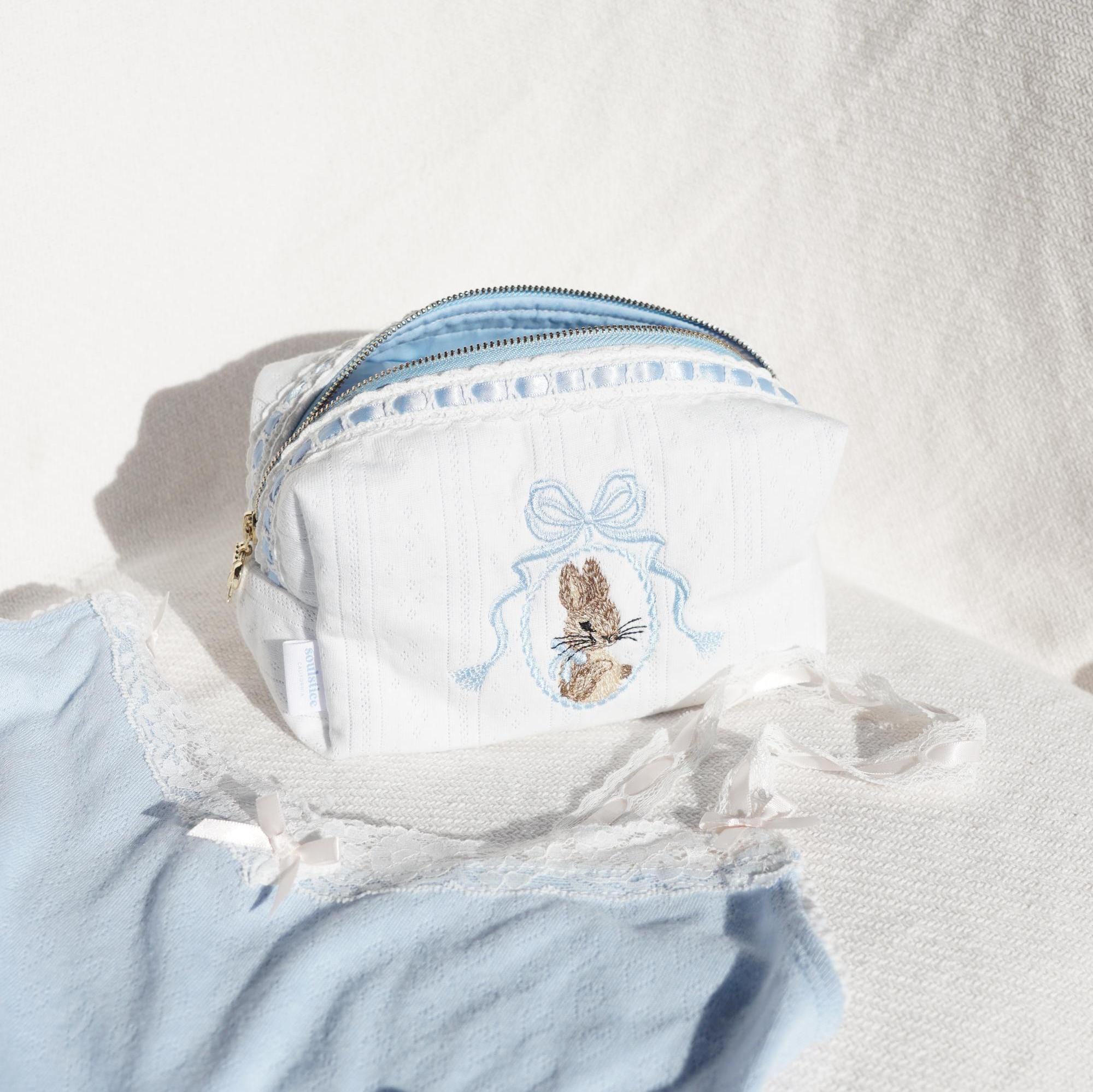 Coquette Bunny Embroidered Ribbon Lace Cosmetic, Toiletry Pouch, Travel ...