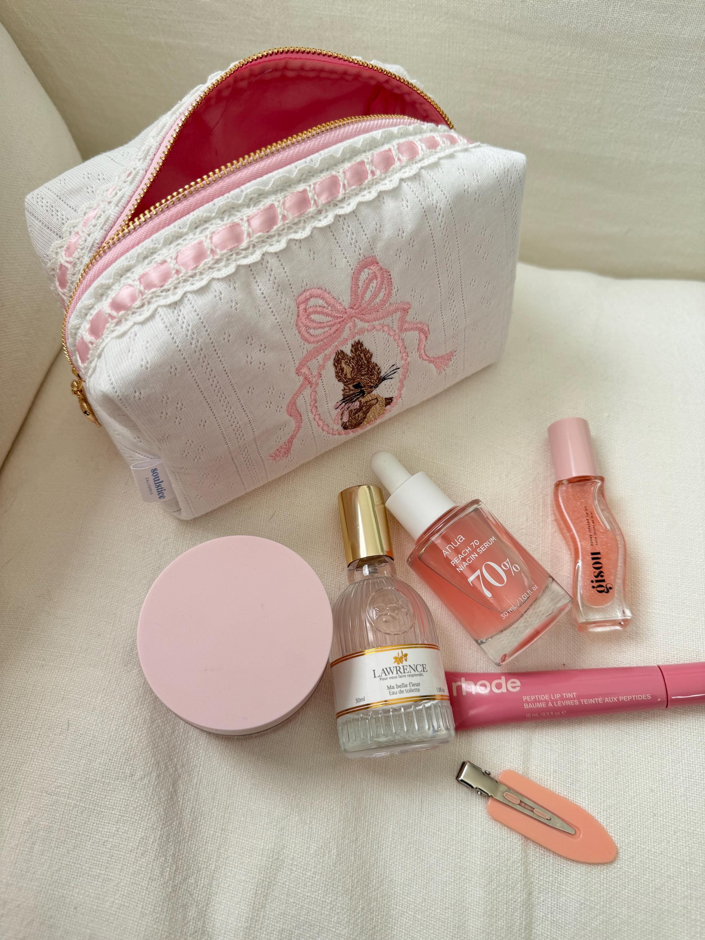 Coquette Bunny Embroidered Ribbon Lace Cosmetic, Toiletry Pouch, Travel ...