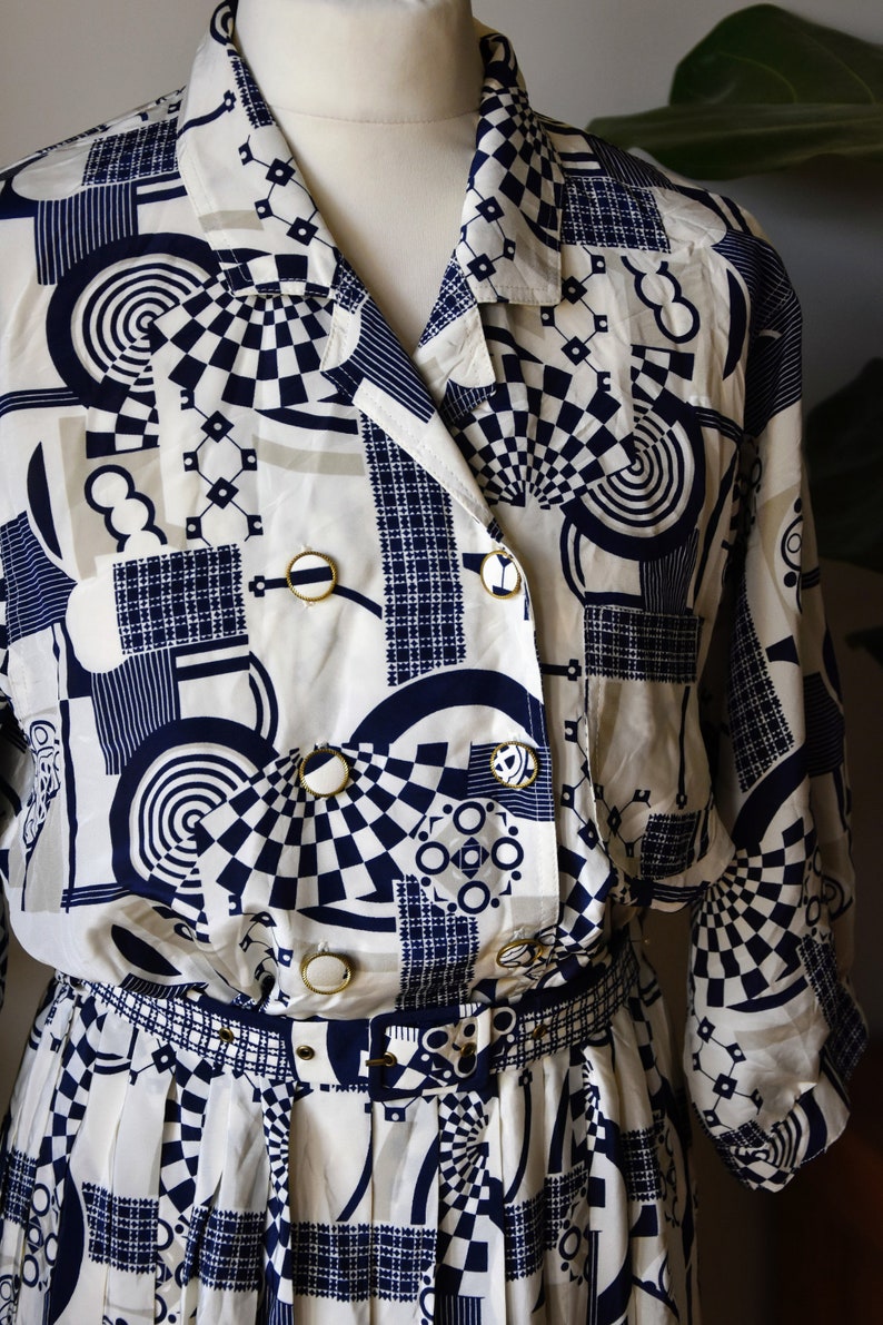 Retro Nautical Abstract Pattern 80s Vintage White & Navy Dress - Etsy