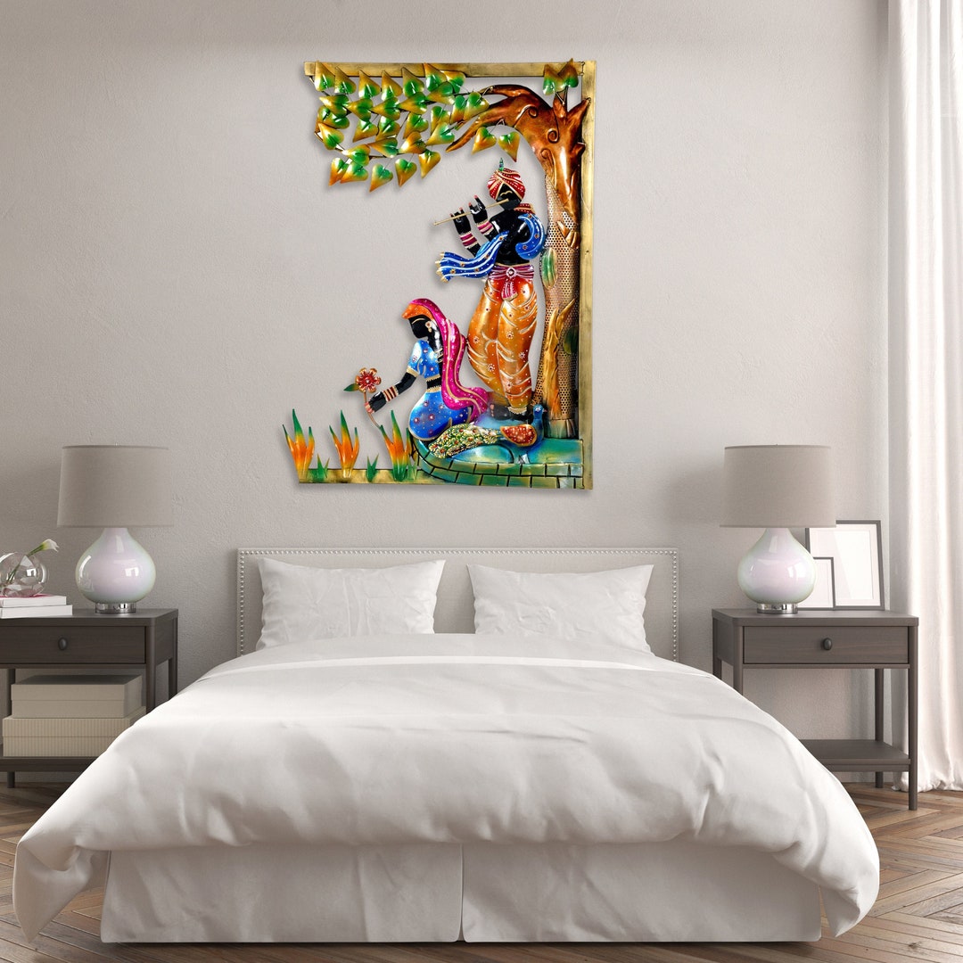 Metal Radha Krishna Wall Art Home Decor, Metal Wall Sculpture, Krishna ...