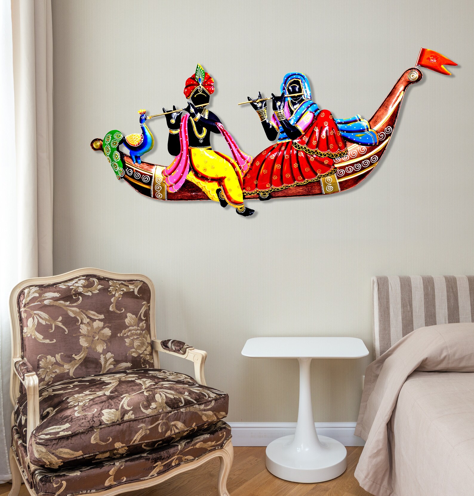 Metal Radha Krishna Musician Boat Wall Hanging, Metal Wall Art, Indian ...