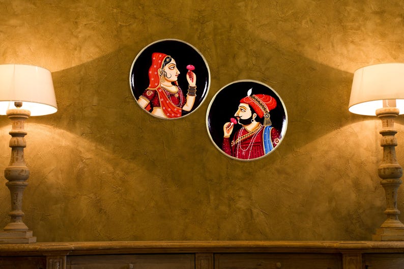 Rajput Raja Rani Pichwai Painting, Traditional Indian Wall Decor ...