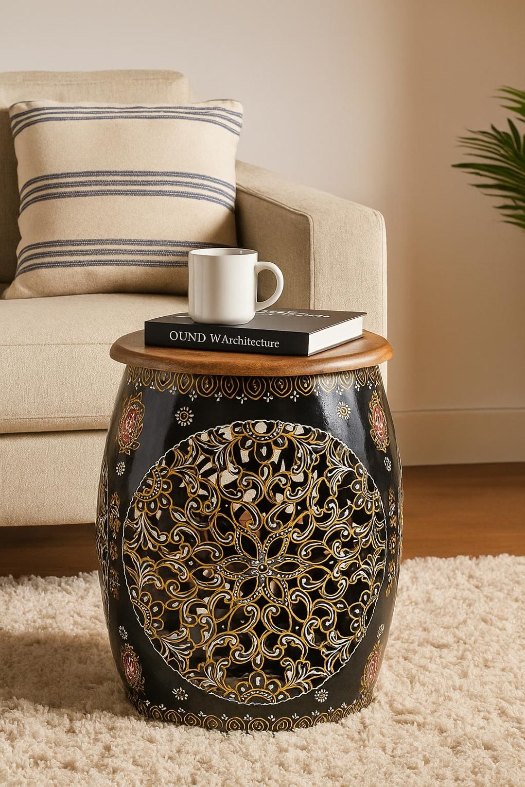 Hand Painted Metal Accent Stool, Floral Cutwork, Indian Decor - Etsy