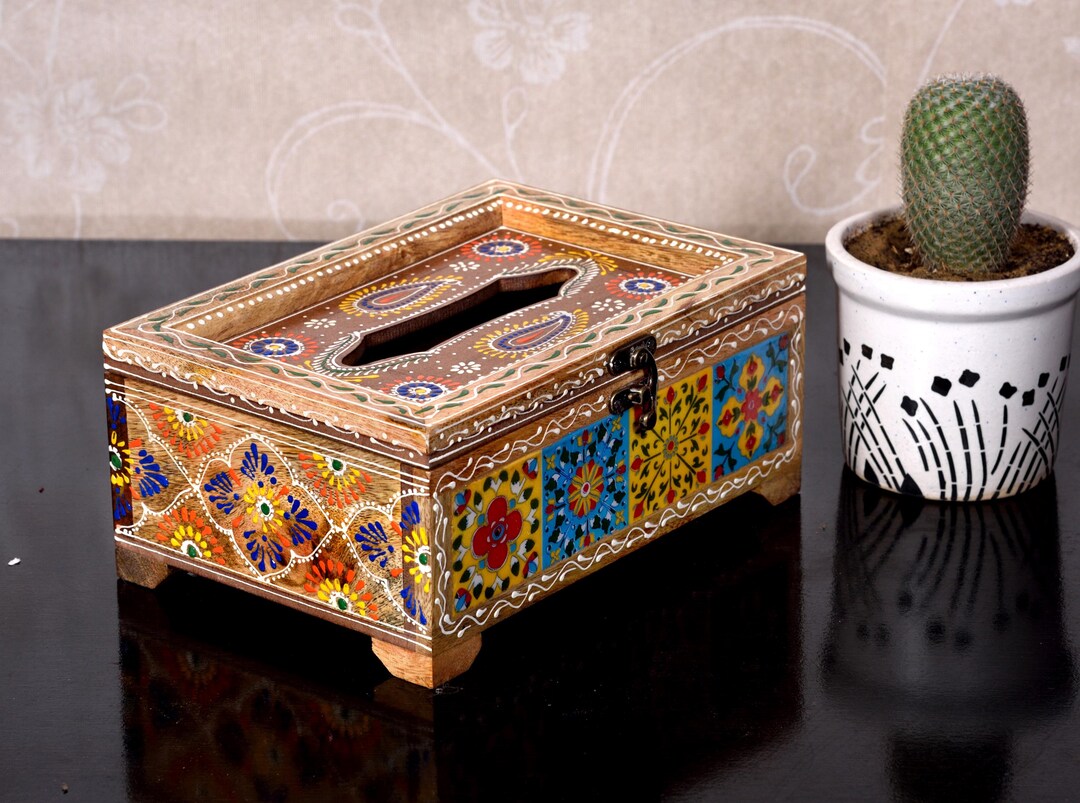 Handpainted Wooden Tissue Box Cover, Artistic Nordic Decor - Etsy