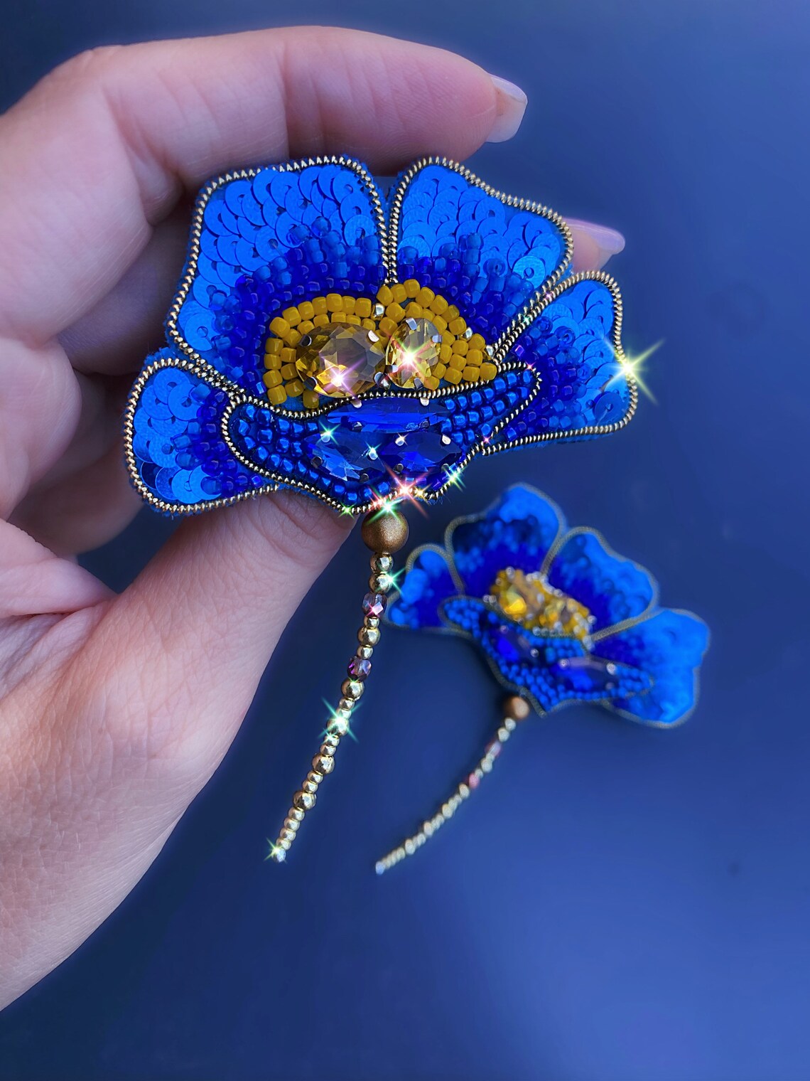 Poppy Flower, Ukrainian Brooch. Embroidery Beaded Blue Yellow Flower to ...