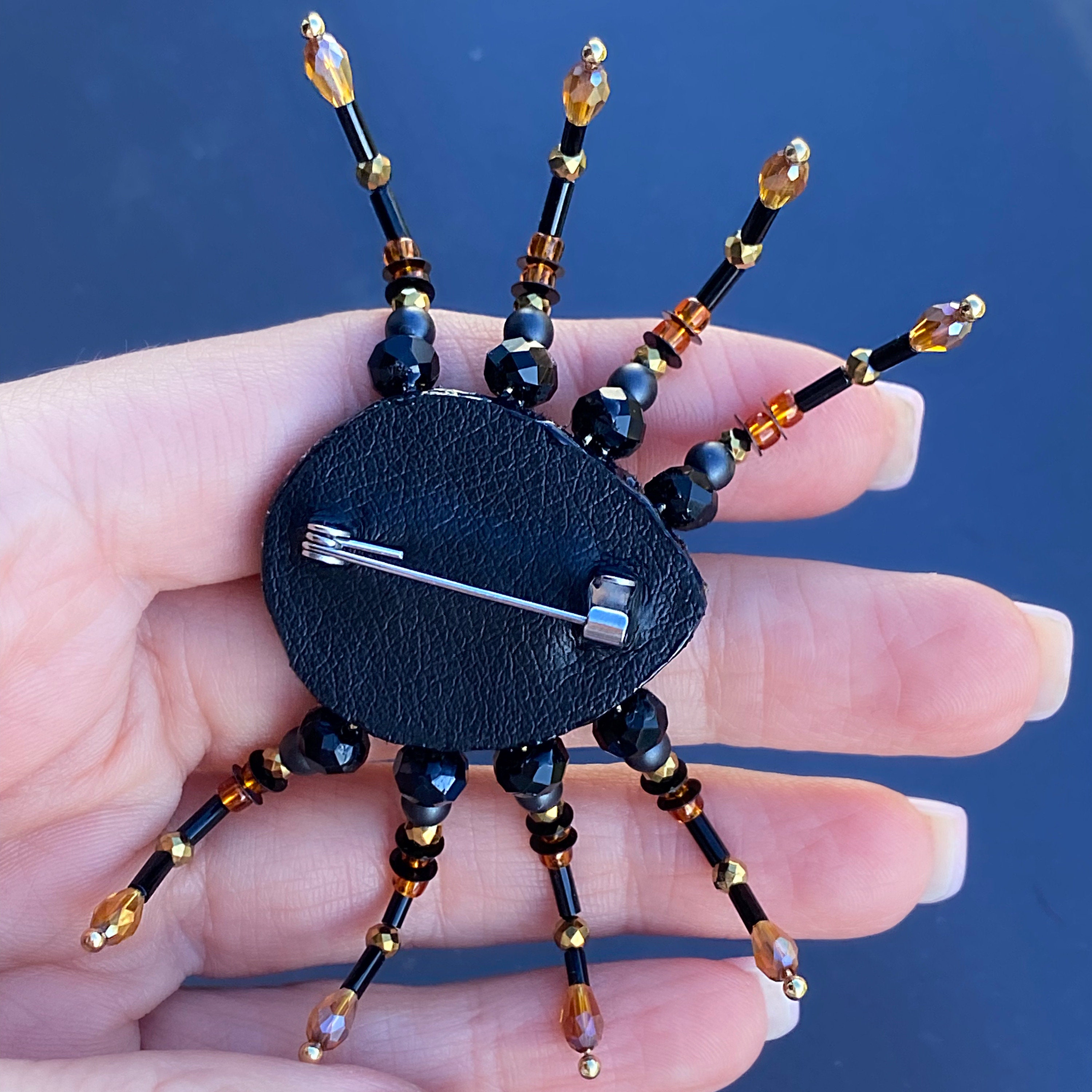 Spider Brooch, Gothic Pin. Black Gold Insect. Yellow Stone Jewellery ...