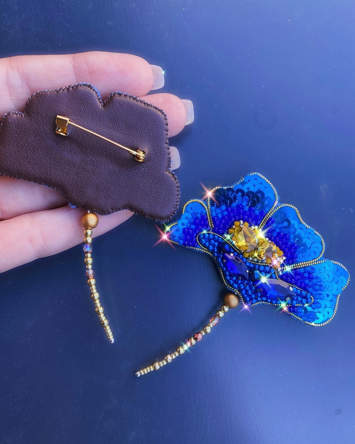 Poppy Flower, Ukrainian Brooch. Embroidery Beaded Blue Yellow Flower to ...