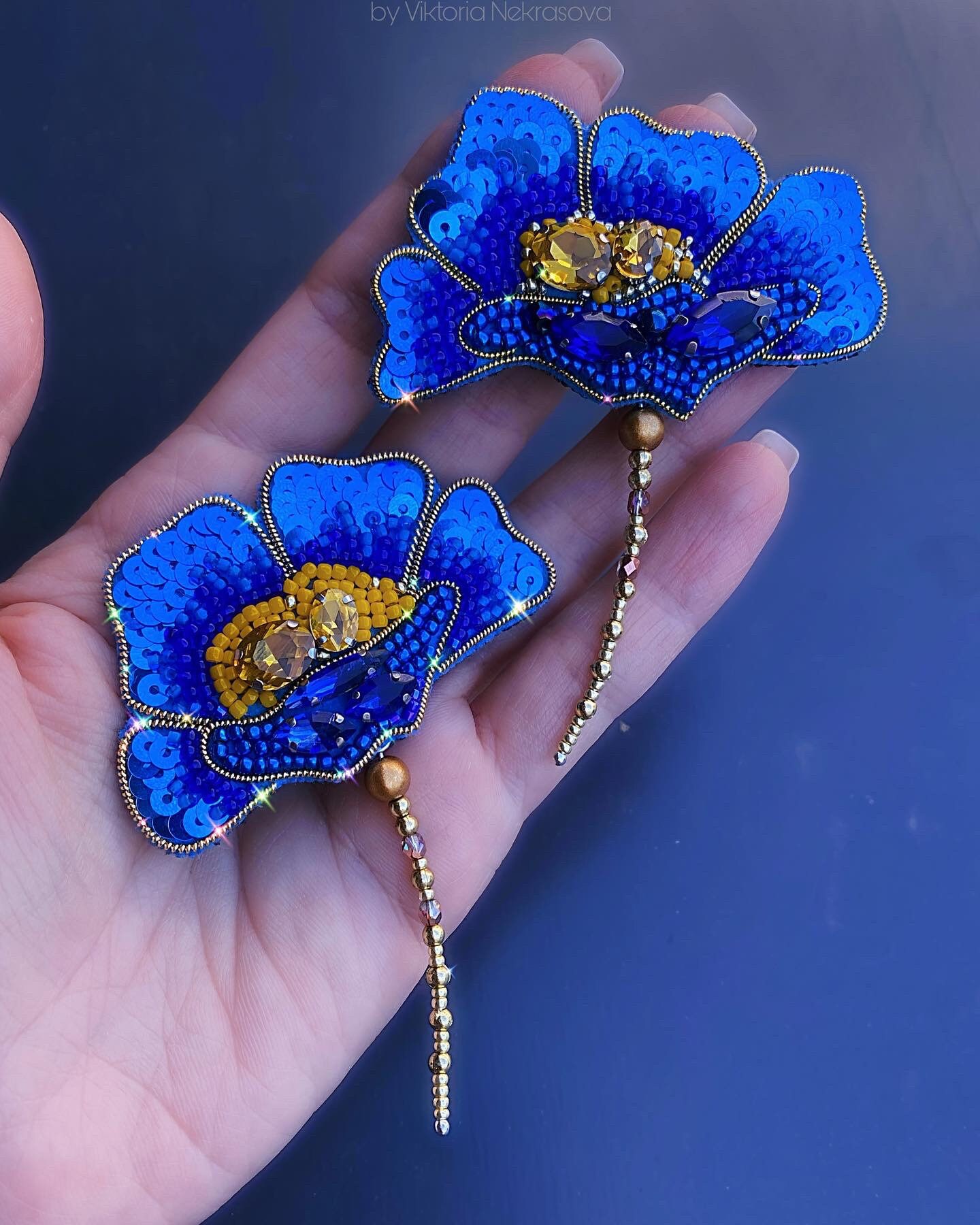 Poppy Flower, Ukrainian Brooch. Embroidery Beaded Blue Yellow Flower to ...