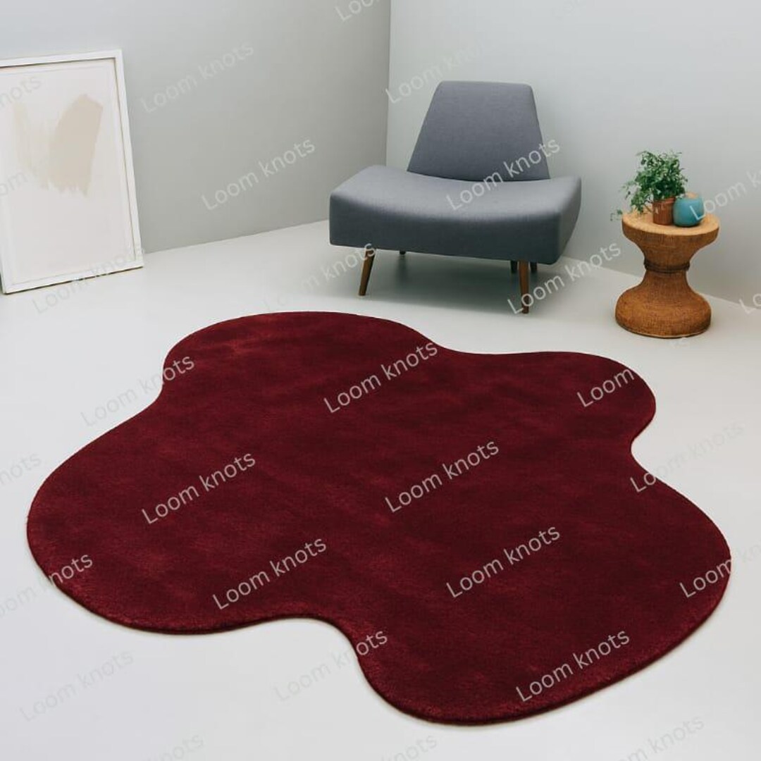 Burgundy Velvet Blob Rug: Modern Freeform Sculptural Carpet - Etsy