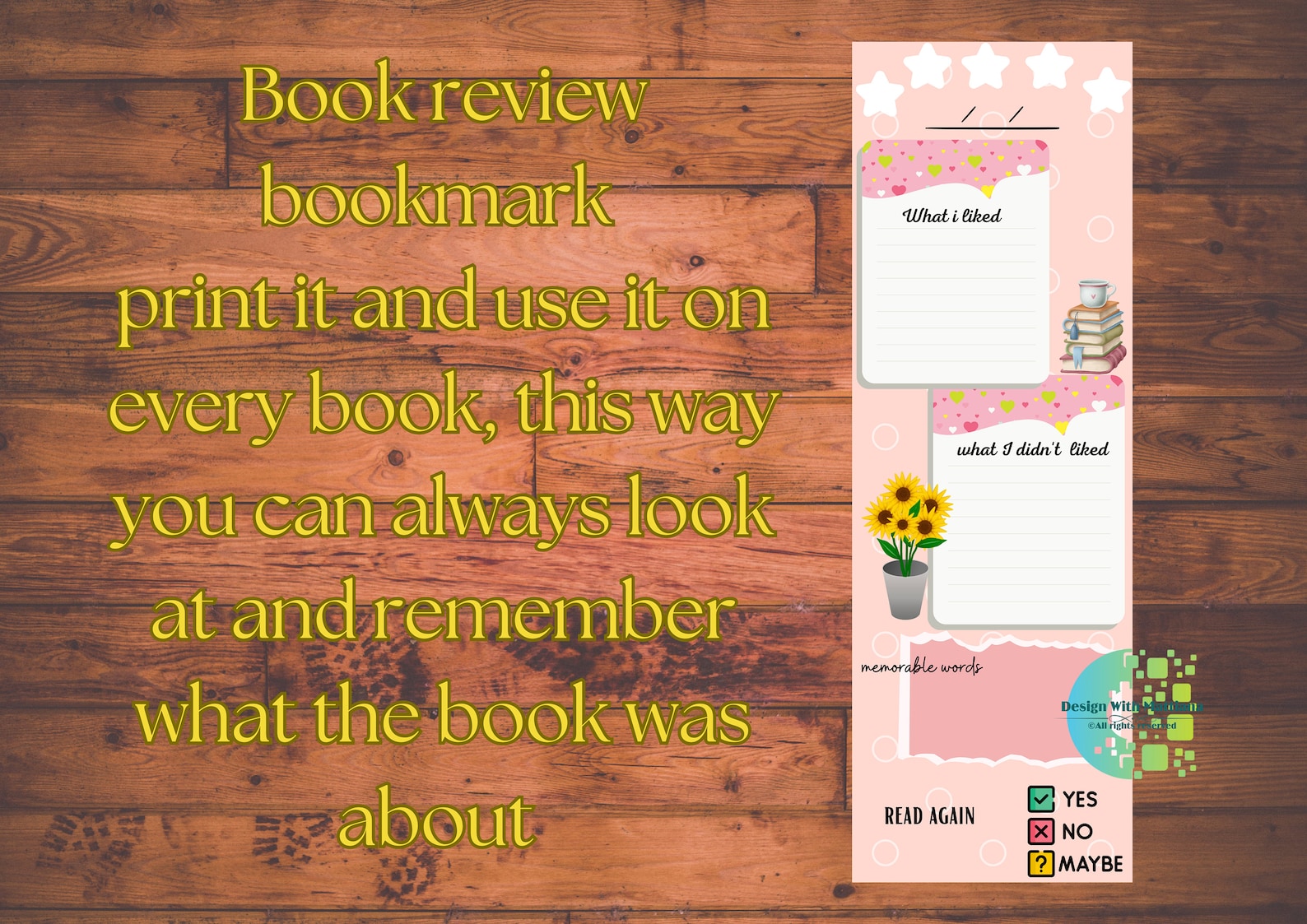 Printable Bookmark | Printable PNG | Digital File | Bookmark PNG ...