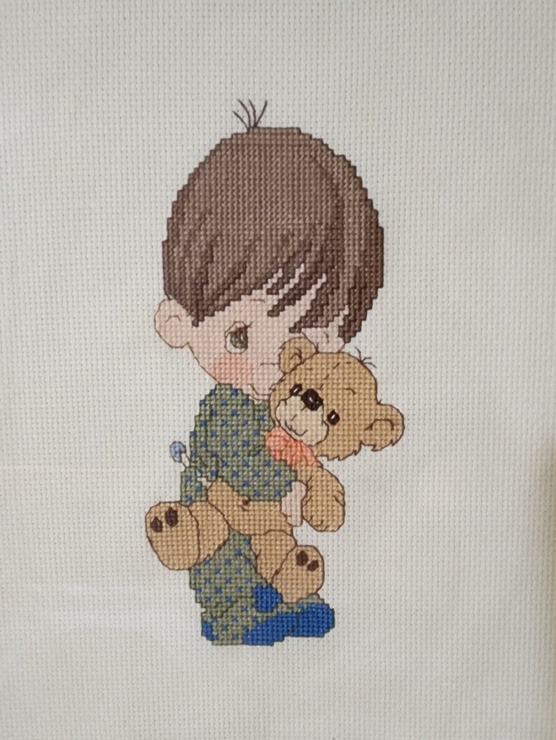 Completed Precious Moments Custom Cross-stitch - Boy - Etsy