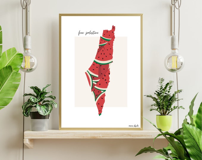Watermelon Illustration Poster Map of Palestine Palestine Solidarity ...