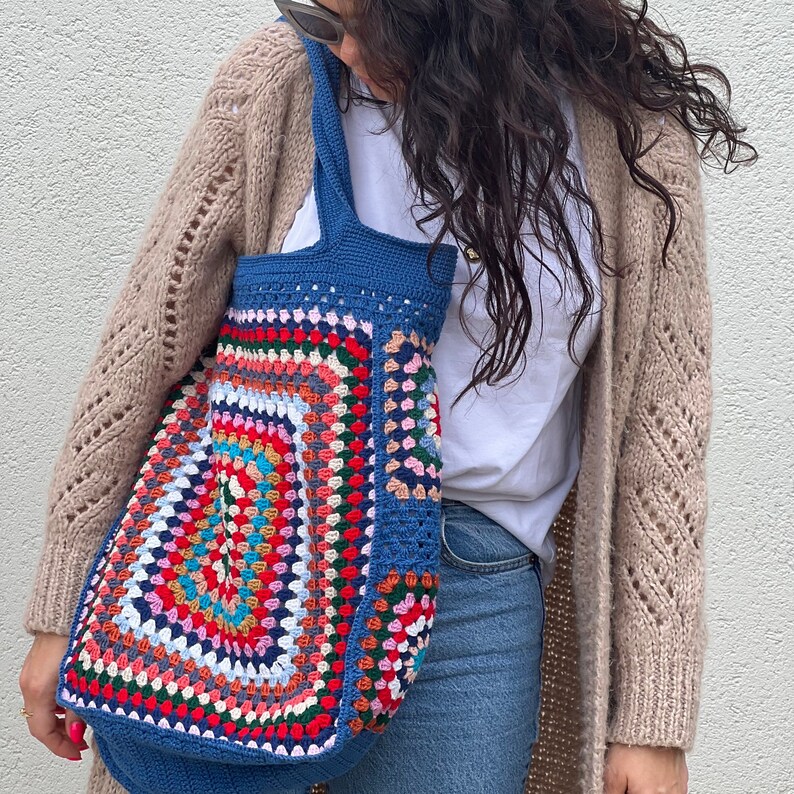 Colorful Crochet Granny Square Shoulder Bag in Retro Style, Also ...