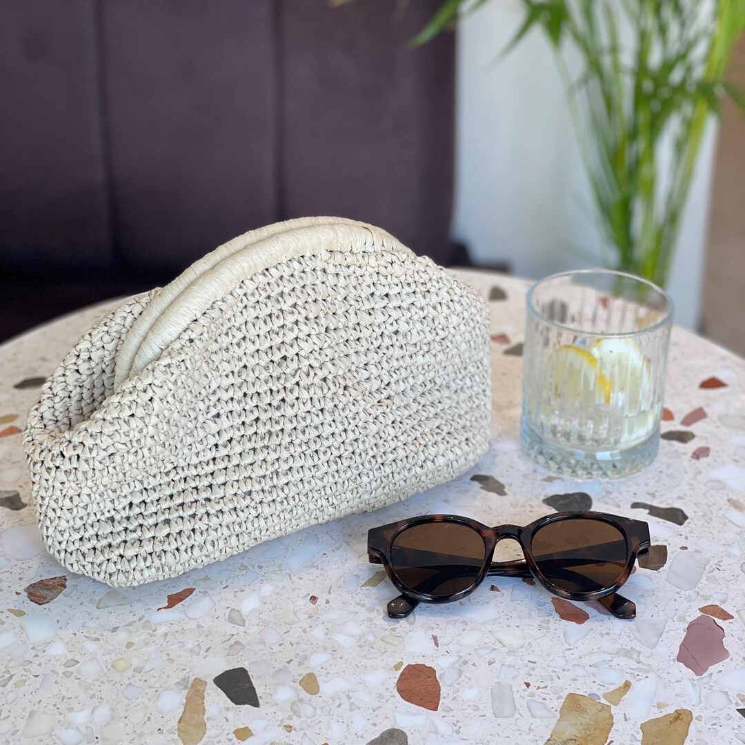 Handmade Straw Crochet Clutch Bag, Summer Beach Bag, Boho Natural Purse ...