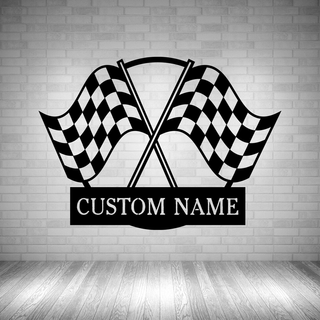 Checkered Flag Racing Monogram, Personalized Race Car Name Sign, Metal ...