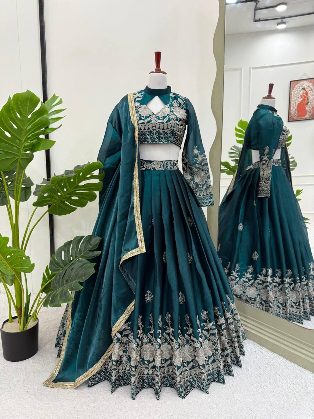 Teal Green Jimi Choo Lehenga Choli Set for Women | Heavy Thread ...