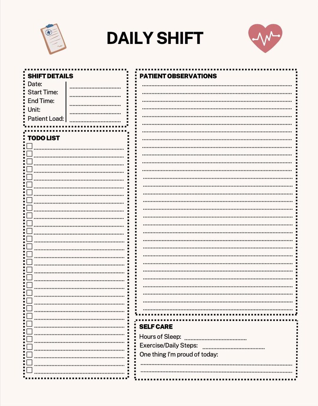 Nurse Daily Planner - Printable PDF Journal for Shift & Patient Care ...