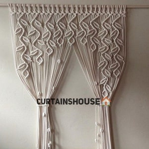 Macrame Door Curtain, Long Doorway Curtain With Leaves, Macrame Leaf ...