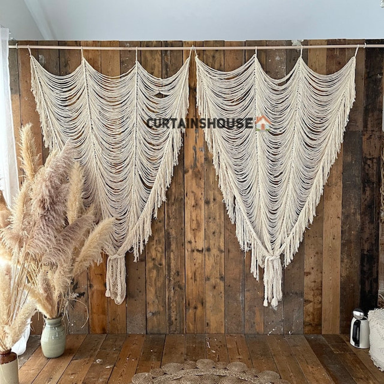 Large Boho Cotton Curtain, Macrame Wall Hanging, Boho Home Decor ...