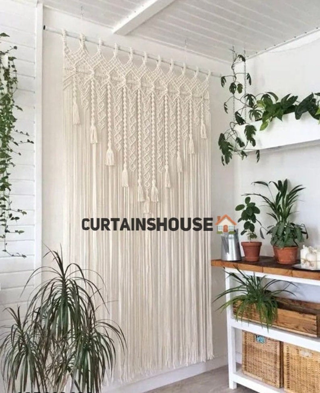 Macrame Door Curtain Large Wedding Backdrop Wall Hanging Tapestry White ...