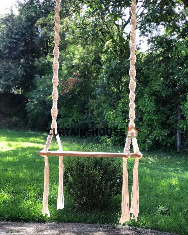 Macrame Swing Macrame Wood Swing Wood Swing Tree Swing - Etsy