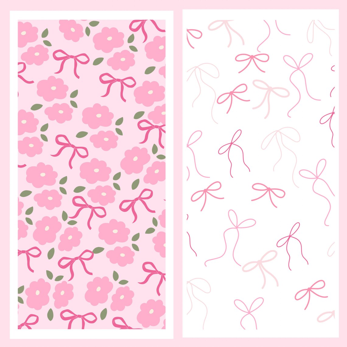 Coquette Pink Ribbon Bow Digital Paper, Minimalist Ribbon Pink Coquette ...