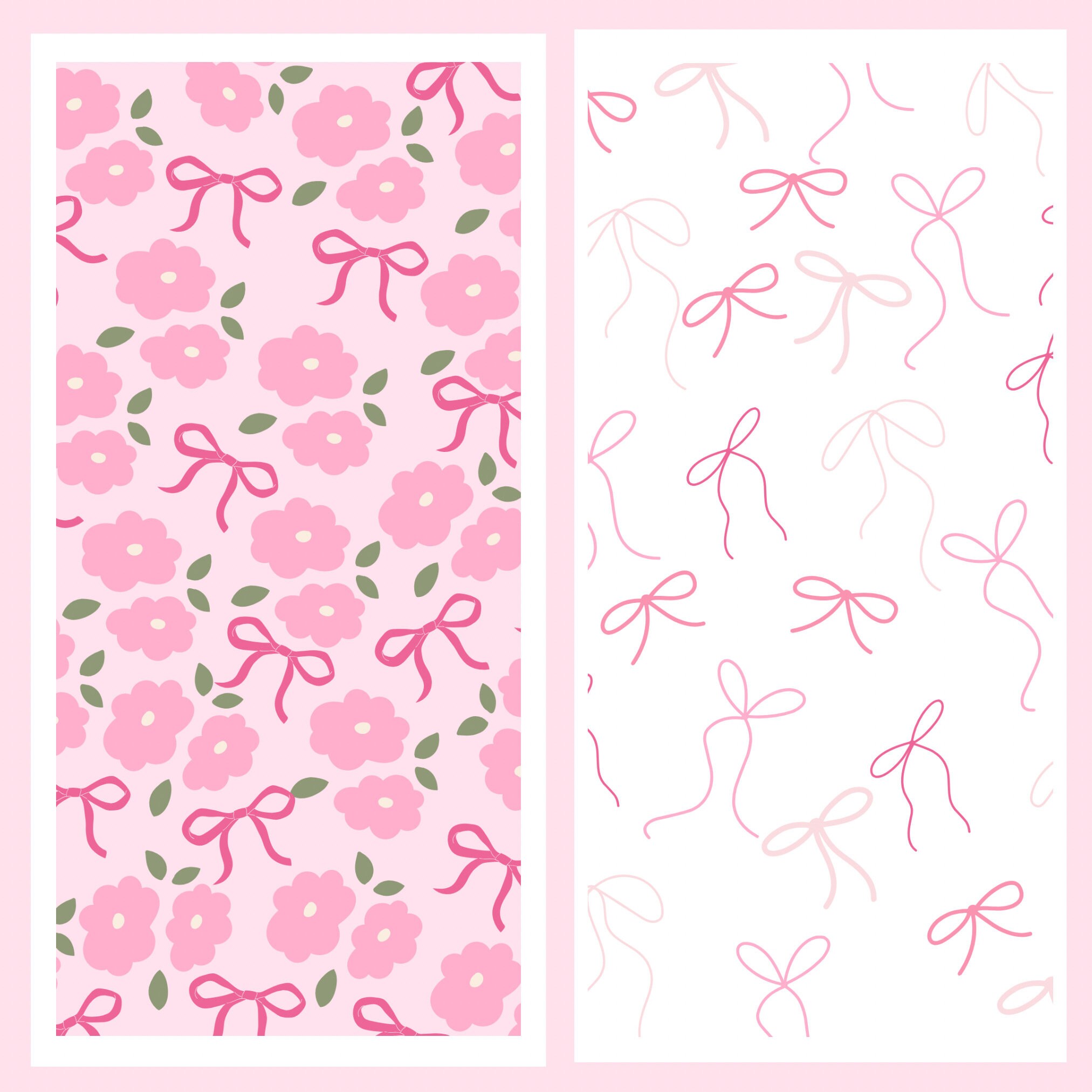 Coquette Pink Ribbon Bow Digital Paper, Minimalist Ribbon Pink Coquette ...