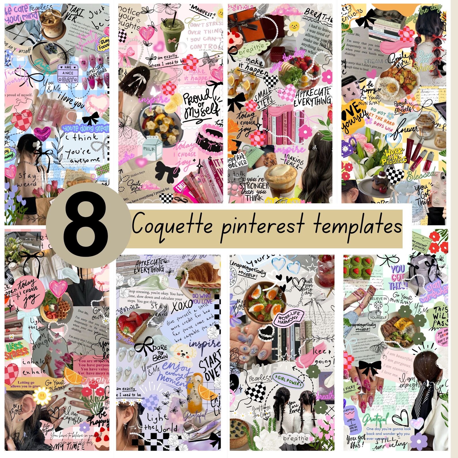Coquette Pinterest Templates Pink Ribbon Bow Digital Paper, Minimalist ...
