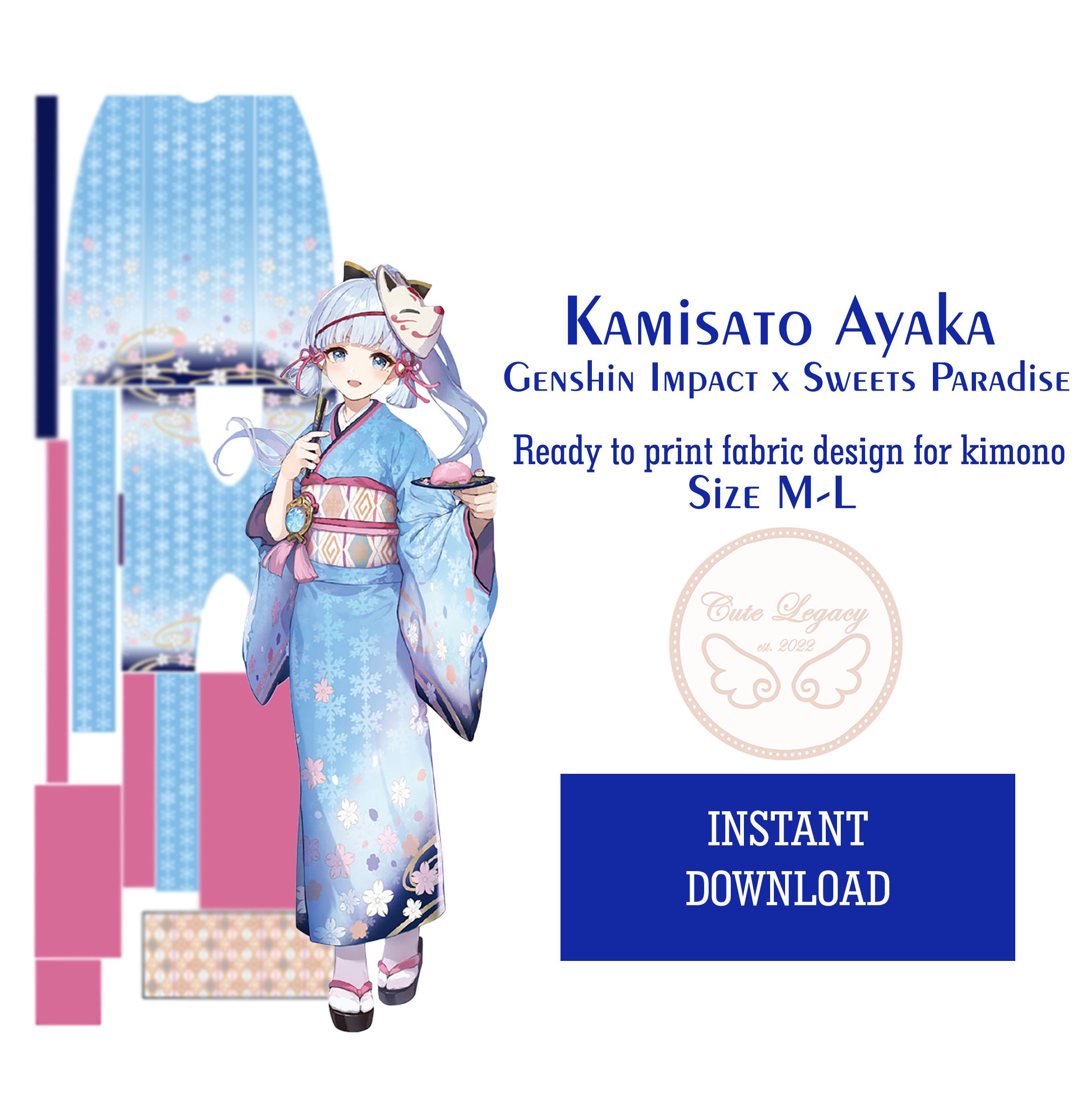 Kamisato Ayaka Fabric Design Genshin Impact Inazuma Kimono Digital ...