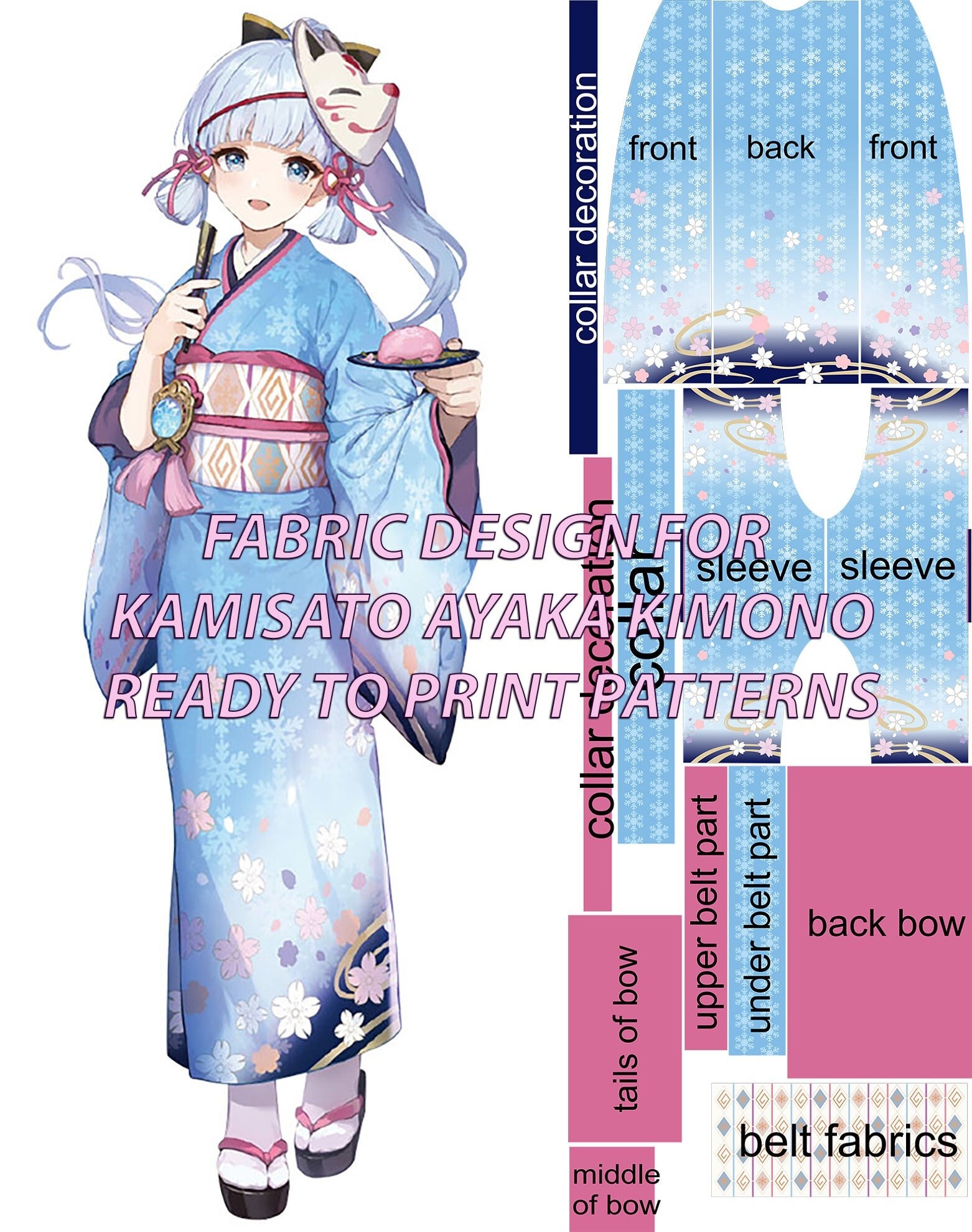 Kamisato Ayaka Fabric Design Genshin Impact Inazuma Kimono - Etsy