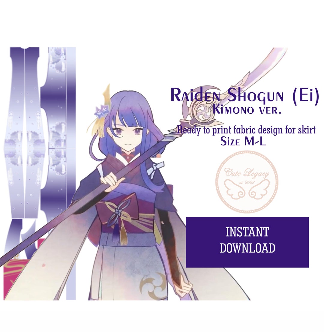 Raiden Shogun Ei Fabric Design Genshin Impact Inazuma Kimono Digital ...
