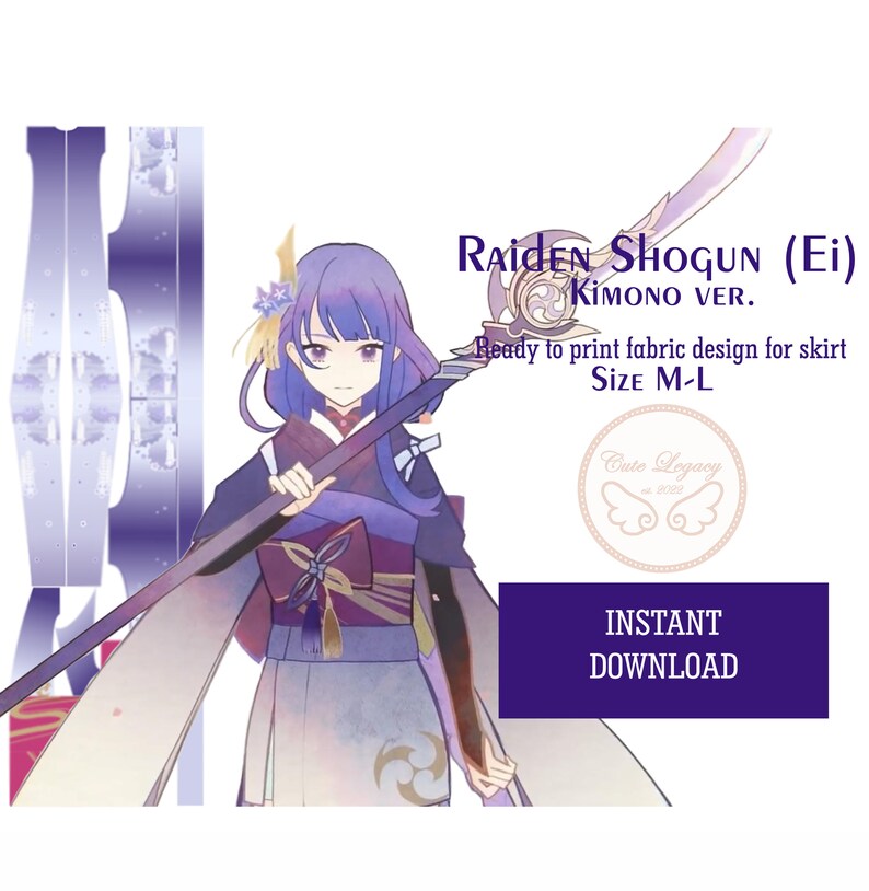 Raiden Shogun Ei Fabric Design Genshin Impact Inazuma Kimono Digital ...